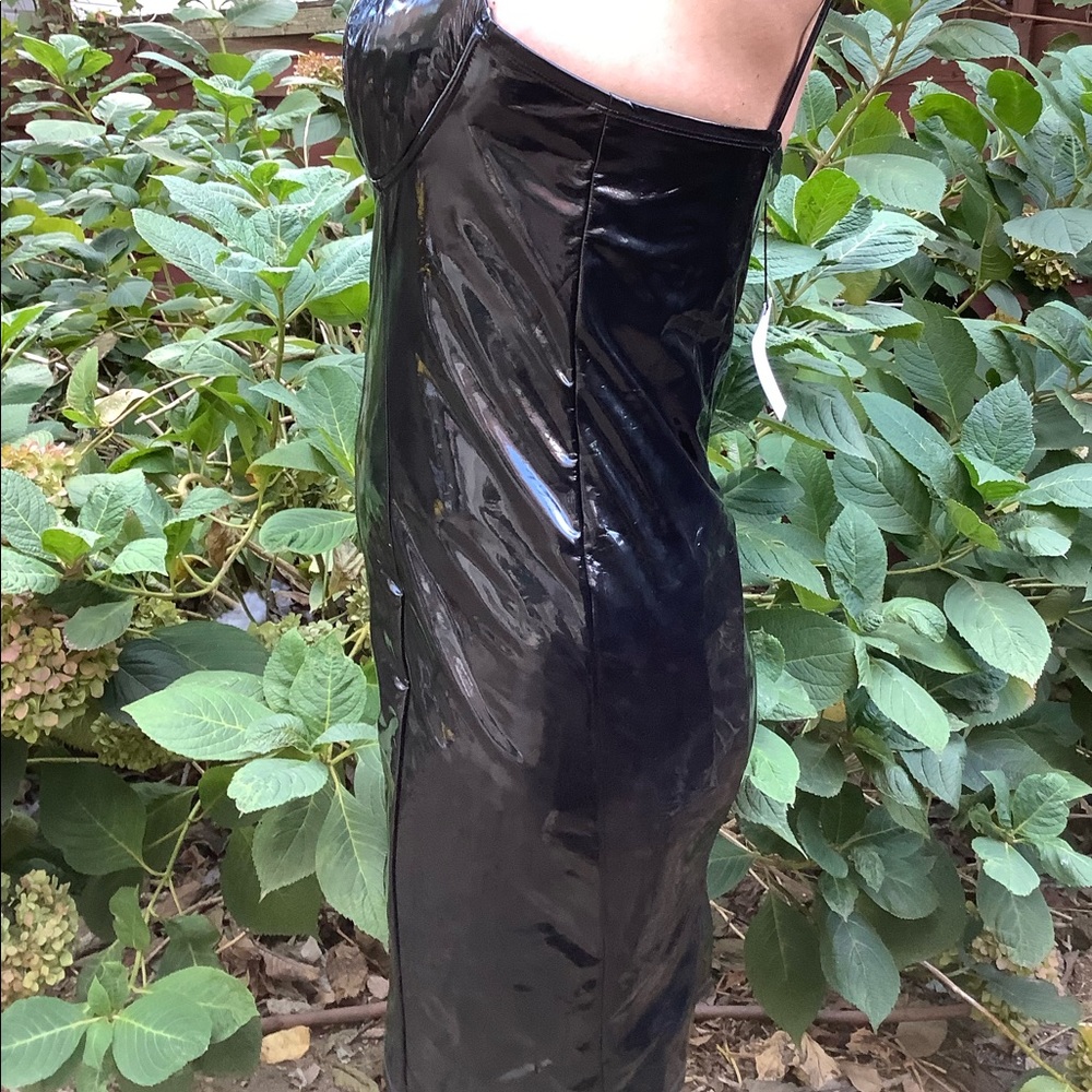 Lpa Black Faux Patent Leather Front Zip Strap Mini Dr… - Gem